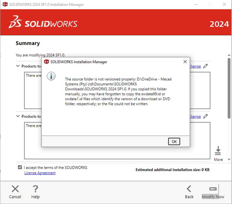 Resolving "The source folder is not versioned properly" Error in SOLIDWORKS Installation